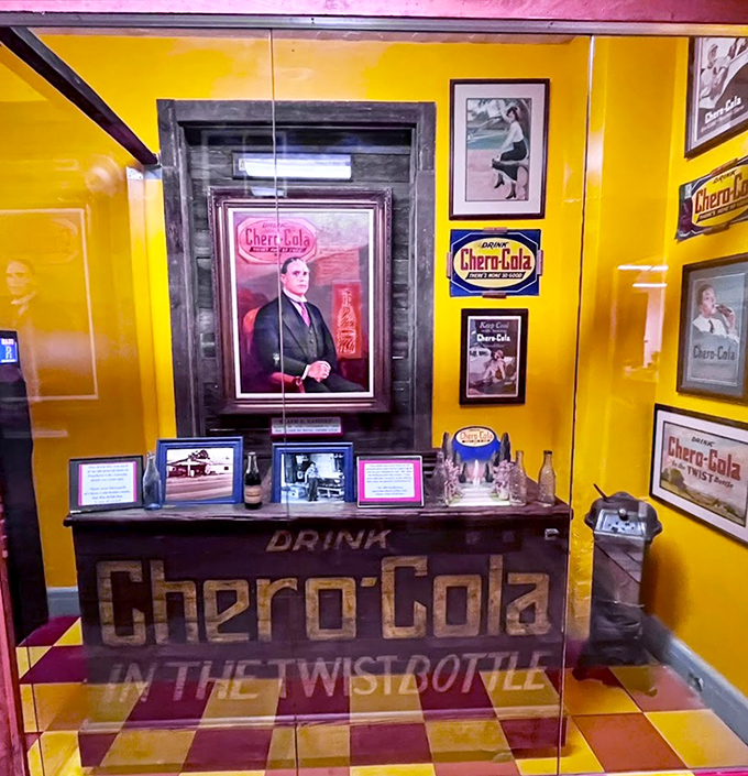 The Chero-Cola display celebrates a Georgia-born soda that predates Coca-Cola. That checkerboard floor is straight out of American Graffiti!