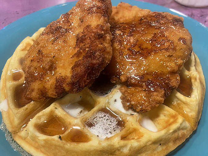Chicken and waffles unite in crispy, syrupy harmony that would make the South weep with joy.