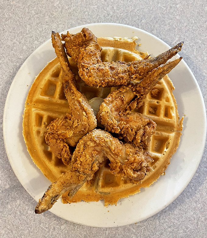Chicken and waffles: the culinary equivalent of a perfect marriage. Crispy meets fluffy in a relationship that was clearly meant to be.