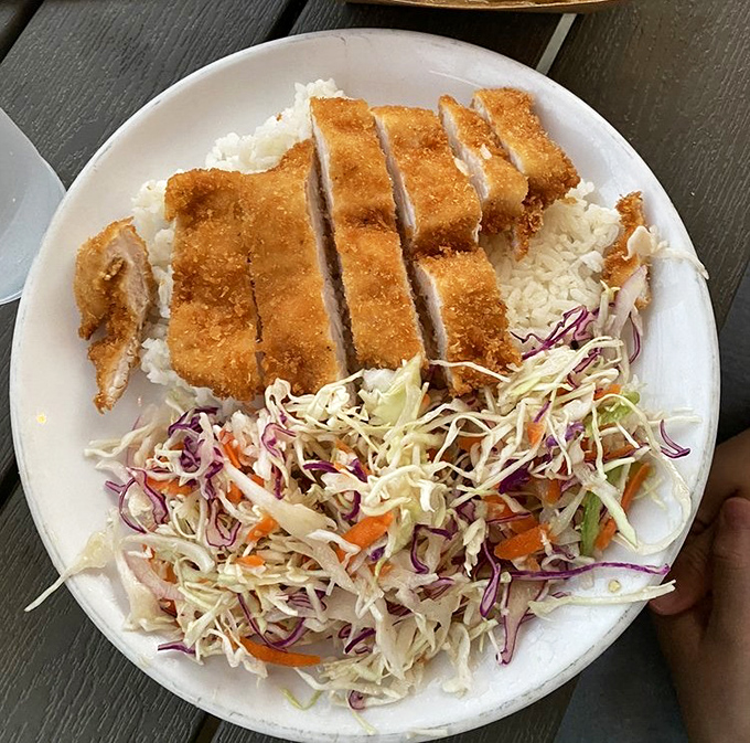 Golden-brown panko perfection atop fluffy rice with a rainbow of slaw&mdash;this katsu plate is what happens when comfort food gets a passport.