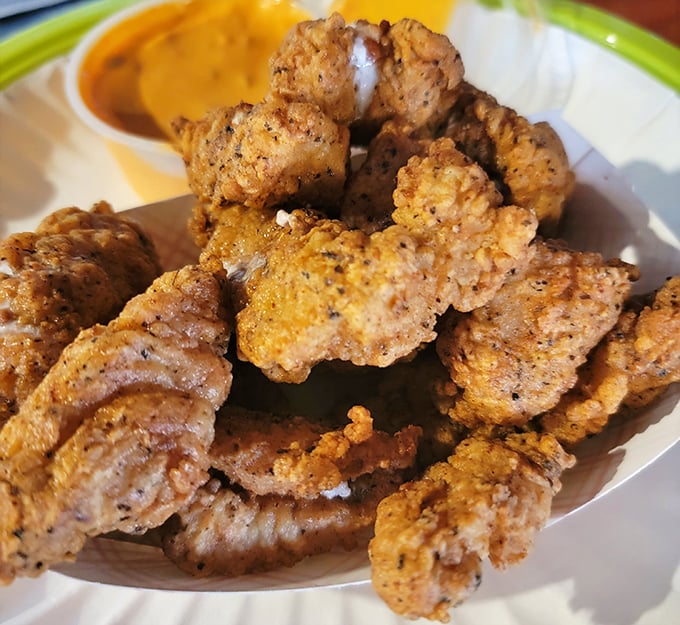 Alligator tail &ndash; Florida's answer to popcorn chicken with a wild side. Tastes like chicken that went to finishing school and graduated with honors.
