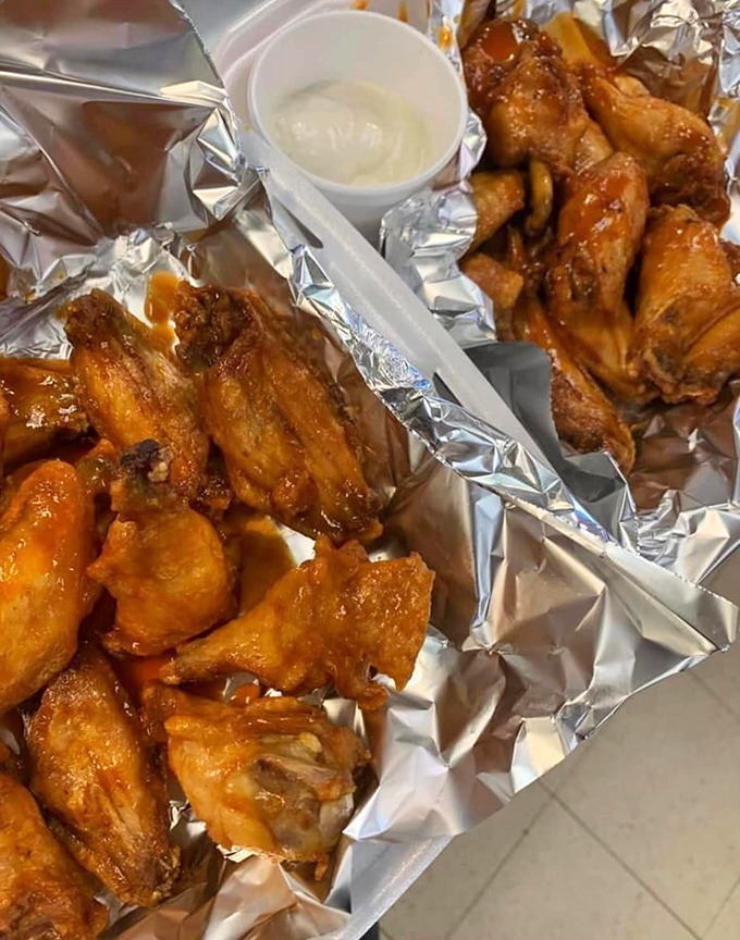 Golden wings that glisten like treasure, served with ranch that's probably better than most relationships you've had.