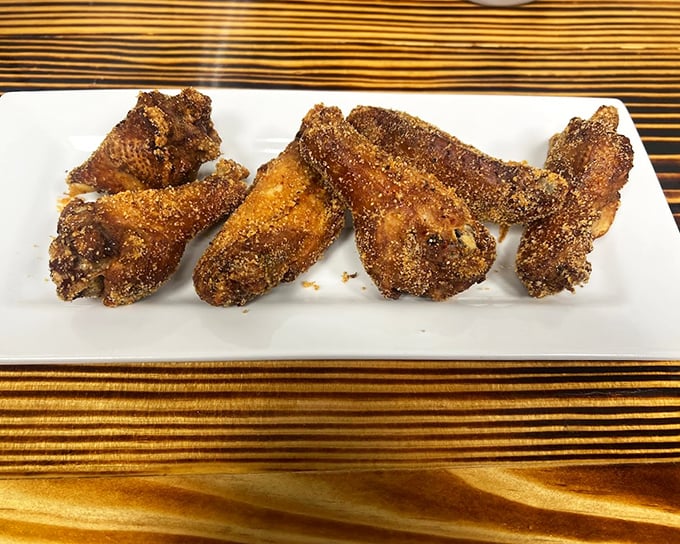 Wings with attitude &ndash; crispy, seasoned coating that shatters with each bite. Colonel Sanders would weep with jealousy