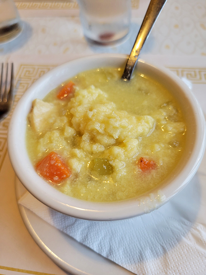 Fred's famous chicken dumpling soup&mdash;where fluffy dumplings float like clouds in a savory broth sea. Comfort in a bowl that grandmother would approve of.