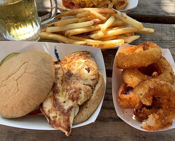 A chicken sandwich that makes you question why you ever bothered with those fast-food chicken wars. Those onion rings deserve their own fan club.
