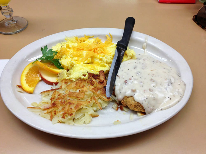 Country-fried steak with gravy so good you'll want to write home about it. Comfort food that gives you a warm hug from the inside.