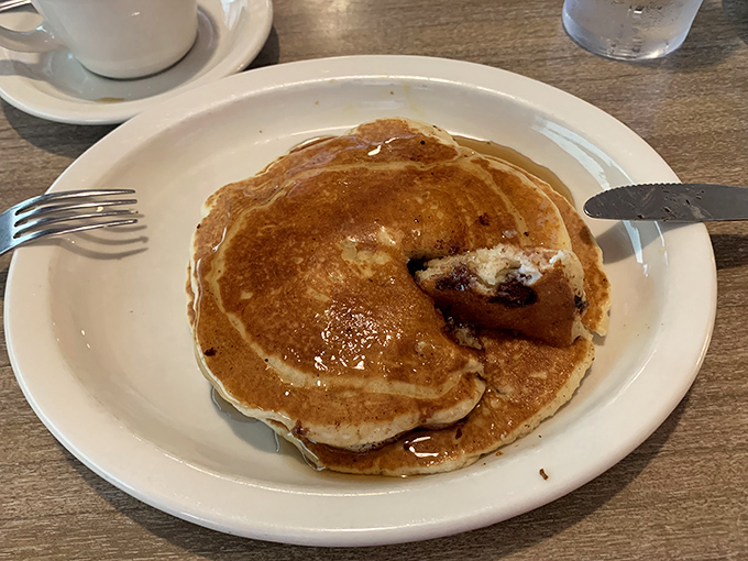 Pancakes with chocolate chips that melt into little pockets of joy. The breakfast equivalent of finding an extra $20 in your winter coat.