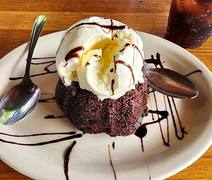 The molten chocolate cake doesn't just satisfy your sweet tooth&mdash;it throws a full-blown celebration for it, complete with ice cream and chocolate drizzle.