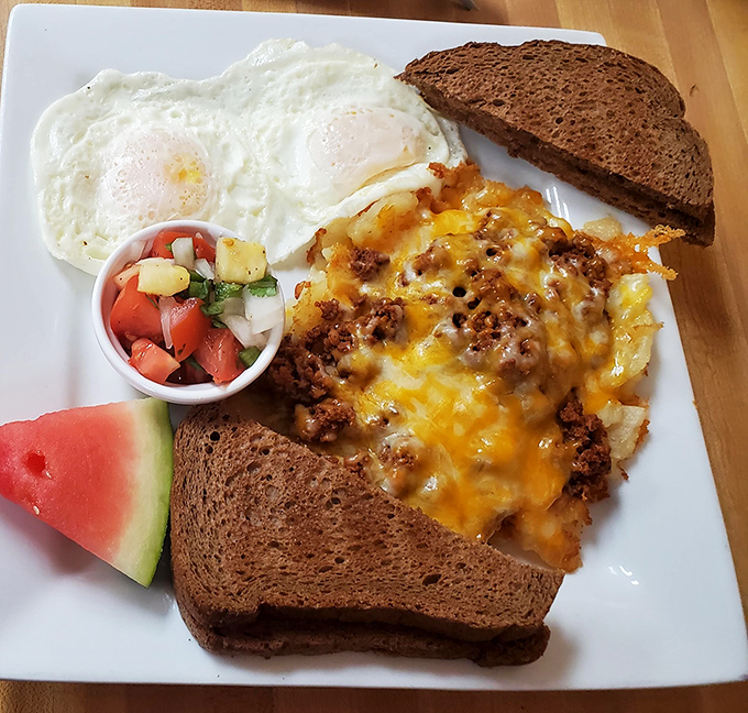 Breakfast alchemy at its finest &ndash; eggs, chorizo, and potatoes coming together in a harmony that Mozart would envy.