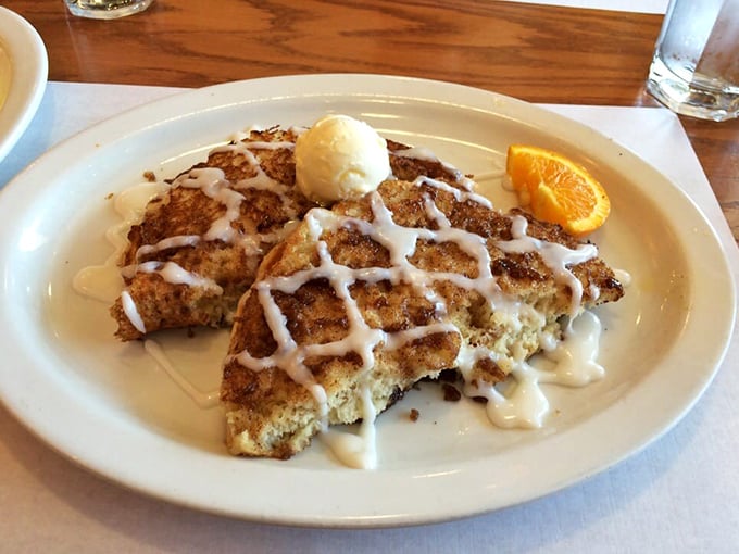 Cinnamon roll pancakes with a dollop of heaven on top. Diet plans enter at their own risk.