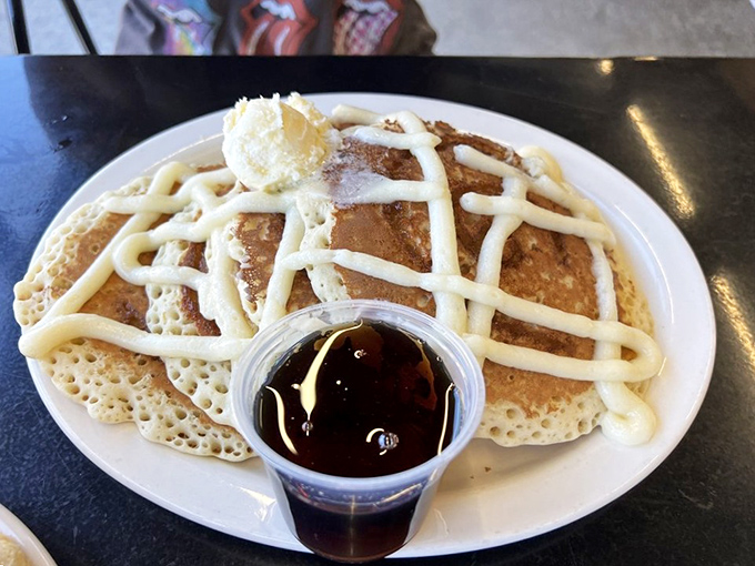 Cinnamon swirl pancakes that look like they graduated from pastry school but still remember their humble breakfast roots.