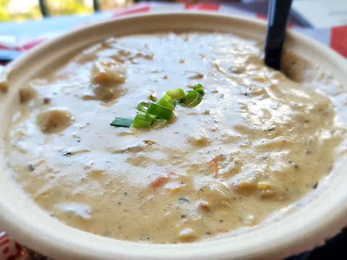 This isn't just clam chowder; it's a creamy treasure hunt where each spoonful reveals tender morsels of seafood that were swimming in the Gulf just hours ago.