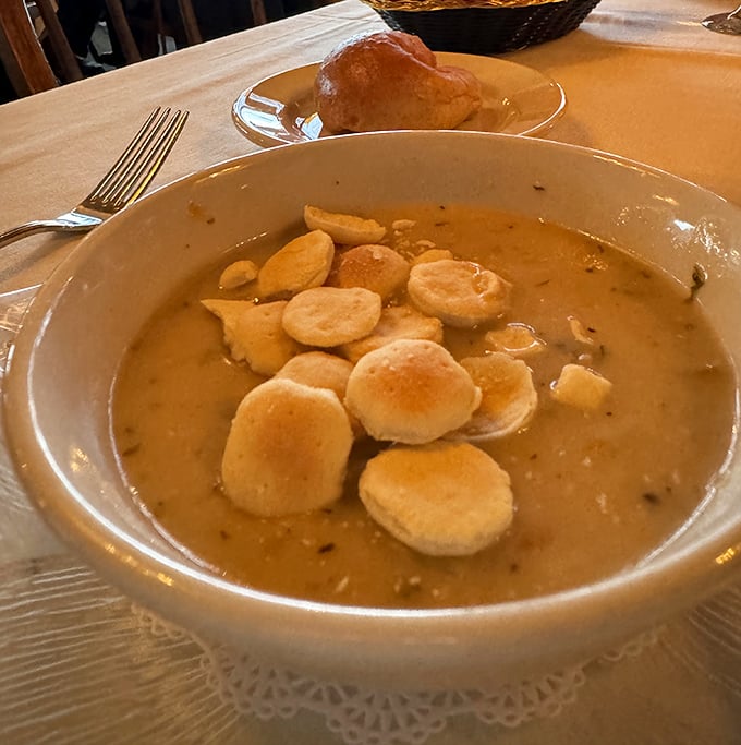 Rich clam chowder with floating oyster crackers delivers the kind of warmth that makes cold Wisconsin days disappear.