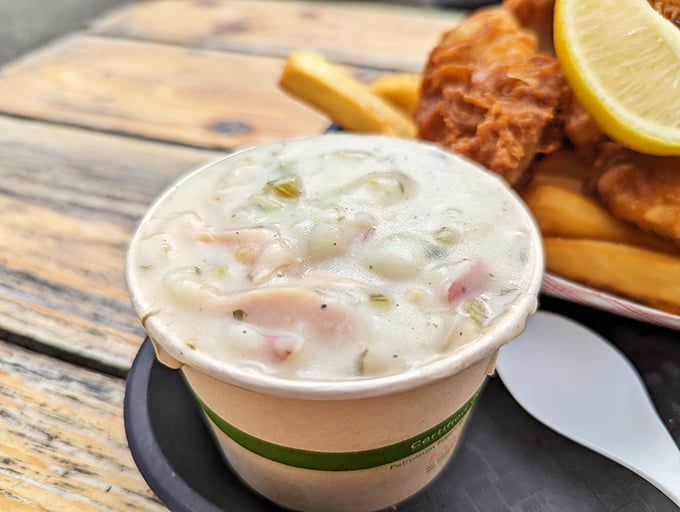 Clam chowder that could make a New Englander question their loyalty. Creamy, hearty, and packed with more actual clams than most retirement accounts have dollars.