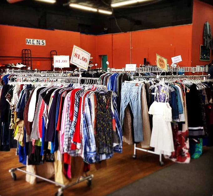 The men's section stretches endlessly, proving that fellas deserve fashion finds too, not just forgotten leftovers.