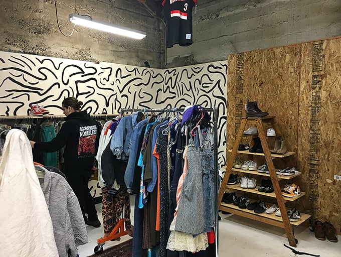 Abstract art meets fashion finds in this corner of cool. That wooden ladder of shoes isn't just storage&mdash;it's a stairway to style heaven.