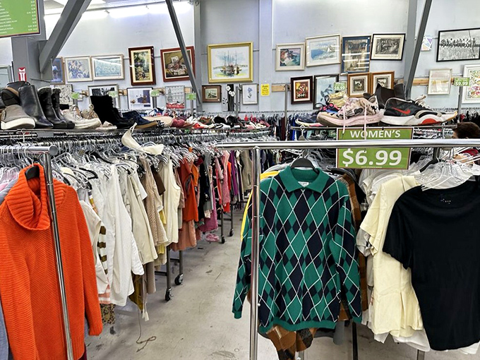 That green argyle sweater isn't just clothing – it's someone's future "this old thing? I thrifted it!" humble-brag waiting to happen.