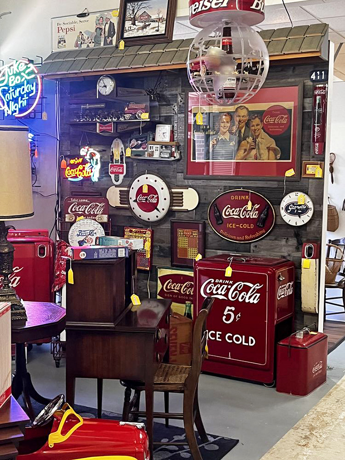 Coca-Cola nostalgia overload &ndash; enough red and white memorabilia to stock a 1950s soda fountain.