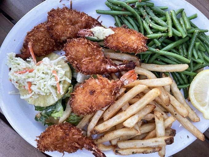 The star attraction in all its coconut-crusted glory &ndash; these shrimp are what food photographers dream about and seafood lovers drive miles to devour.