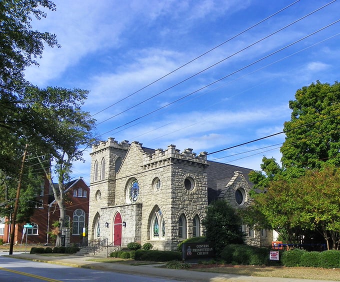 Gothic revival meets Southern charm at this historic stone church, whose stained glass windows have witnessed generations of Conyers' community gatherings.