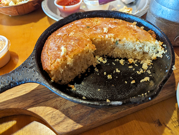 That cornbread isn't just a side&mdash;it's an event. Served in a cast iron skillet, it strikes the perfect balance between sweet and savory.