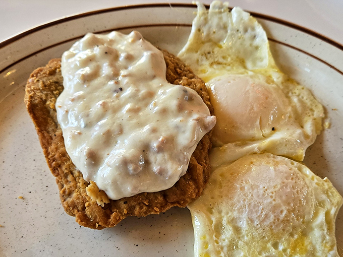 Country fried steak smothered in gravy so good it deserves its own highway billboard advertisement campaign.