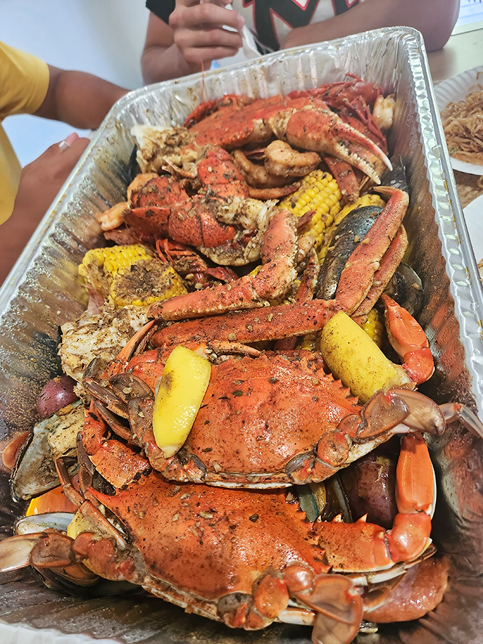 Crab legs, corn, and potatoes in perfect harmony. This aluminum tray holds more treasure than any pirate chest&mdash;and you don't need a map to find it.