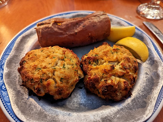 Maryland crab cakes that are actually crab, not filler with a seafood rumor. These golden-brown beauties would make Chesapeake Bay proud. 