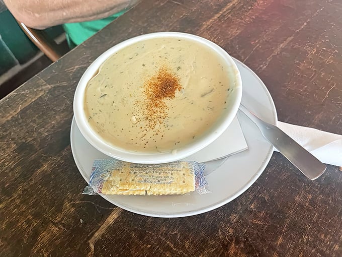 This isn't just soup&mdash;it's a creamy coastal hug in a bowl, topped with a sprinkle of spice that whispers, "Sit a spell."