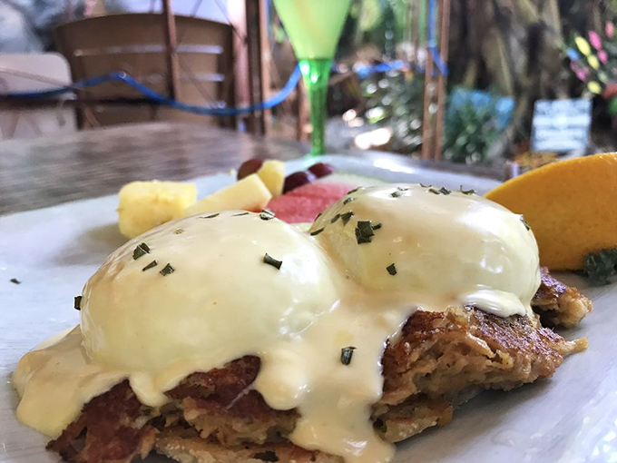 The legendary crab cake Benedict&mdash;where perfectly poached eggs meet Maryland-style crab cakes in a hollandaise-draped romance.