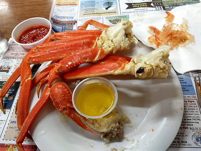 Snow crab legs crack open to reveal sweet, tender meat. Even in landlocked Pennsylvania, seafood this good feels like a direct line to the ocean.