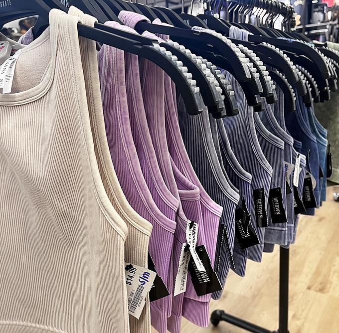 The tank top lineup: where pastels and neutrals stand at attention, ready to join your summer wardrobe rotation.