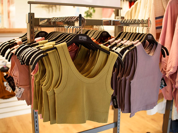 Fashion's current hits line these racks, not decades-old castaways. These trendy tops prove "secondhand" and "stylish" belong in the same sentence.