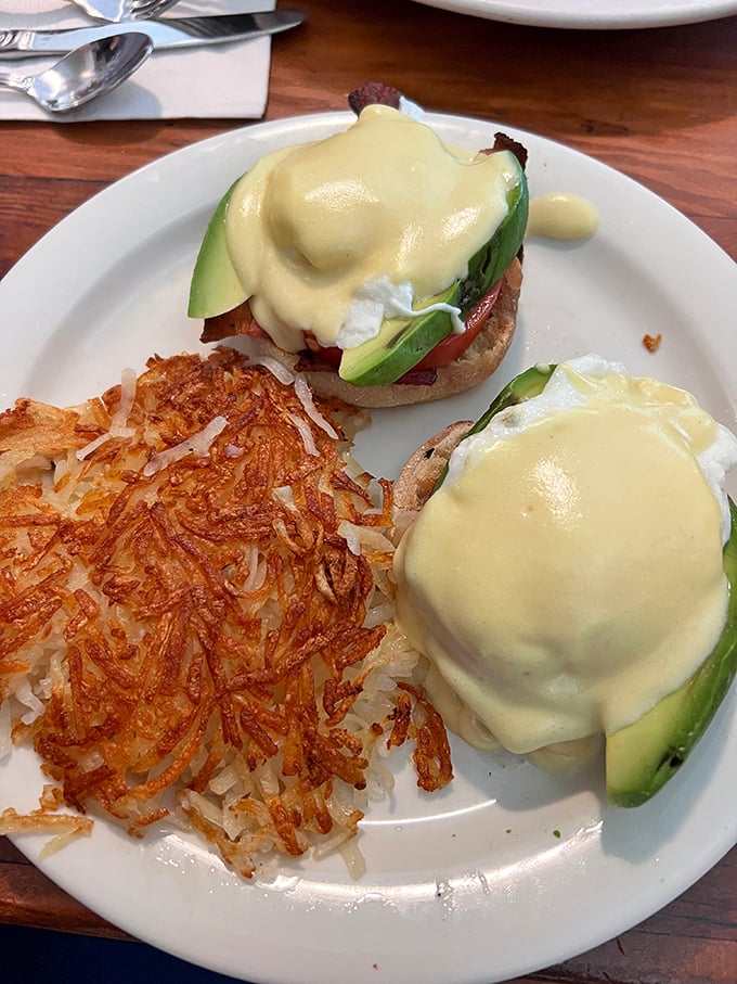 The California Benedict&mdash;where hollandaise, avocado, and English muffin perform a culinary ballet that would make Baryshnikov weep with joy.