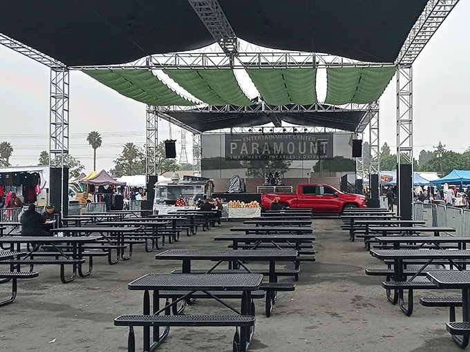 The entertainment stage where local talent meets community spirit under California's endless blue sky.