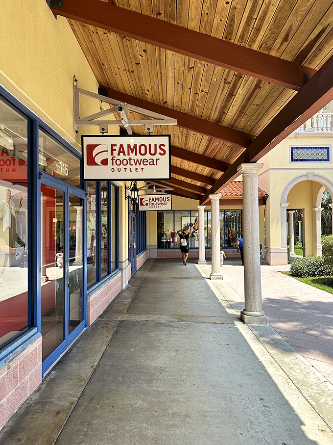 Wooden beams overhead, bargains underfoot. Famous Footwear's walkway invites you to stroll in and leave with the perfect vacation kicks.