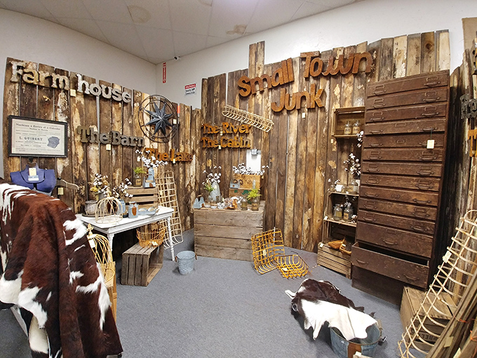 Rustic wooden walls create the perfect backdrop for farmhouse treasures. Even city slickers find themselves suddenly craving a front porch swing.