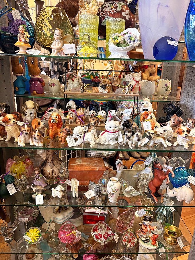 A menagerie of ceramic companions waits patiently for new homes, their painted eyes having witnessed decades of changing tastes and interior design trends.