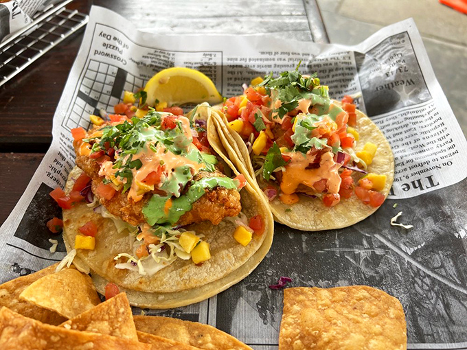 These fish tacos aren't just a meal&mdash;they're edible postcards from coastal California, where the mango pico de gallo brings sunshine to every bite.