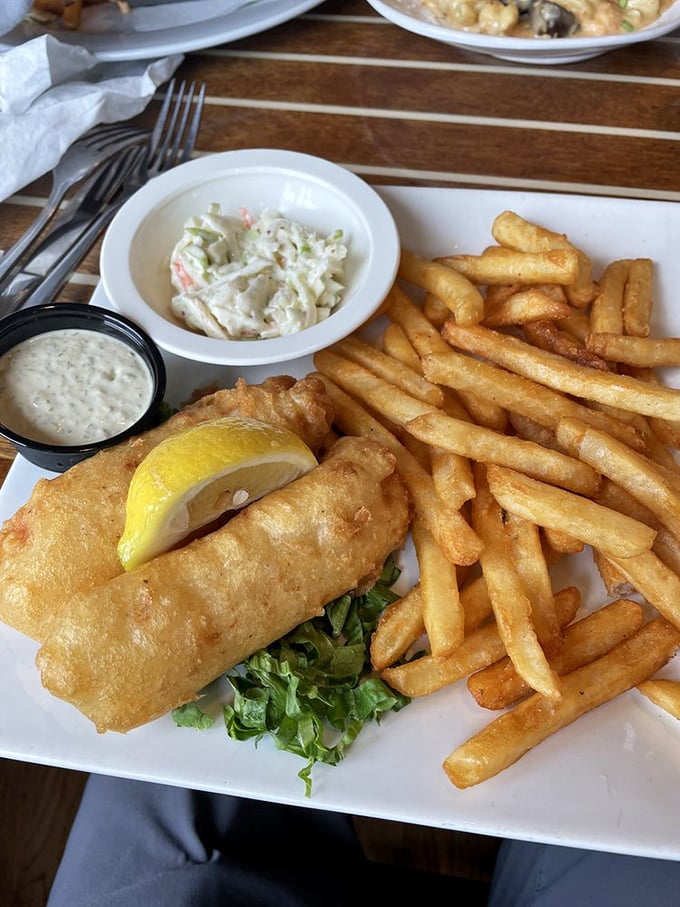 Golden-battered fish with perfectly crisp fries&mdash;the kind of plate that makes you forget you're hundreds of miles from any ocean.