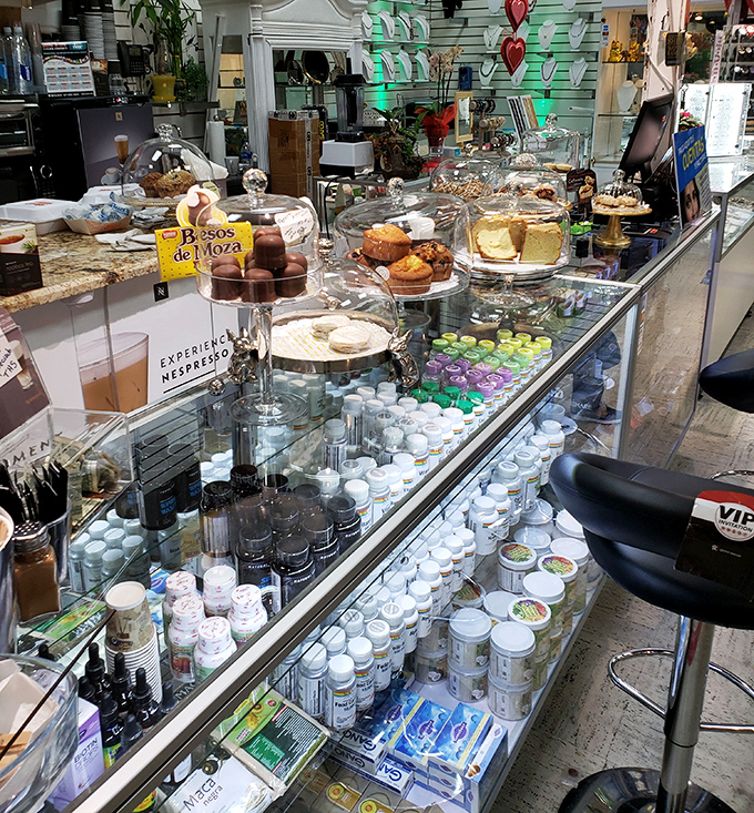 Sweet treats under glass&mdash;the universal language of "I deserve this" after successfully haggling down the price of a lamp.