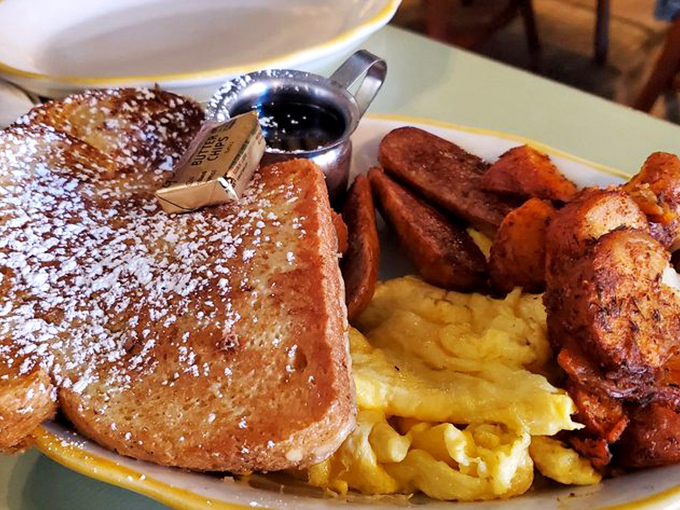 French toast that's achieved celebrity status &ndash; powdered sugar, maple syrup, and that perfect golden crust that makes you want to applaud.