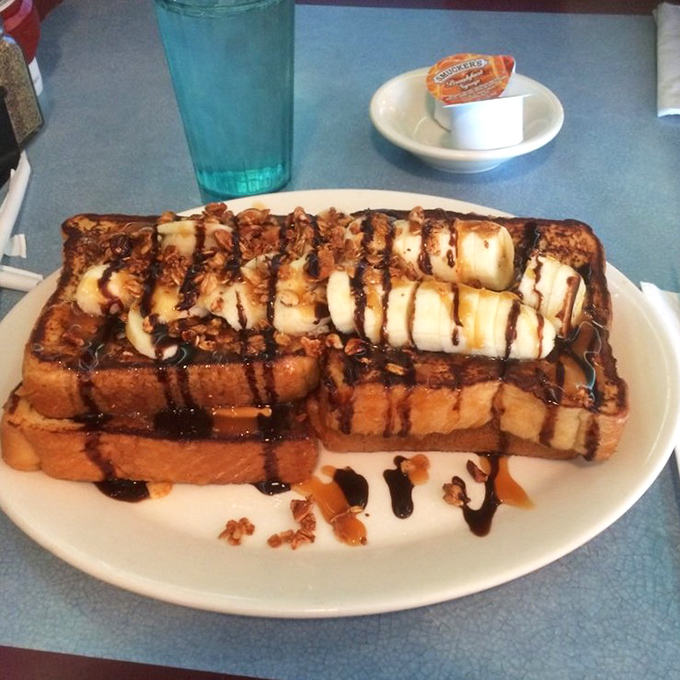 French toast that's dressed for success with bananas and chocolate &ndash; breakfast that moonlights as dessert without apology.