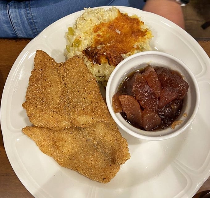 Southern-fried catfish that would make your grandma jealous, paired with mac and cheese that defines comfort food.
