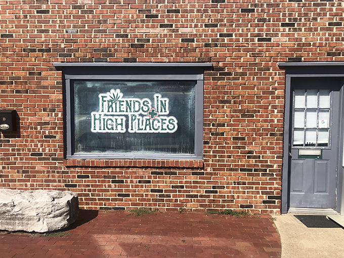 "Friends In High Places" announces this quirky storefront&mdash;the kind of unexpected discovery that makes small-town exploring feel like a treasure hunt for grown-ups.