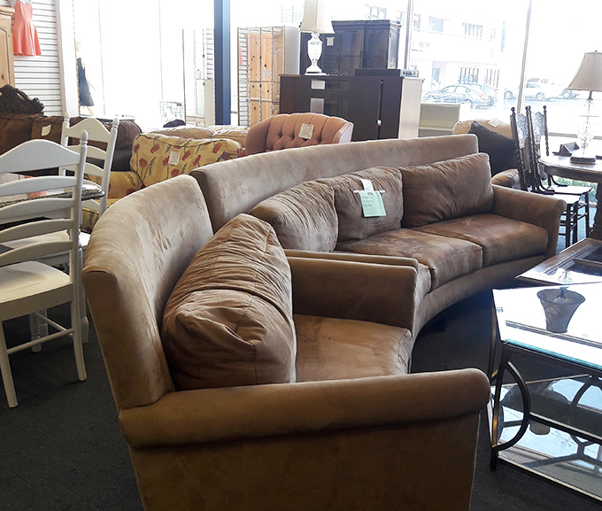 The couch section: where you'll find yourself mentally rearranging your living room to accommodate that perfect curved sectional you didn't know you needed.