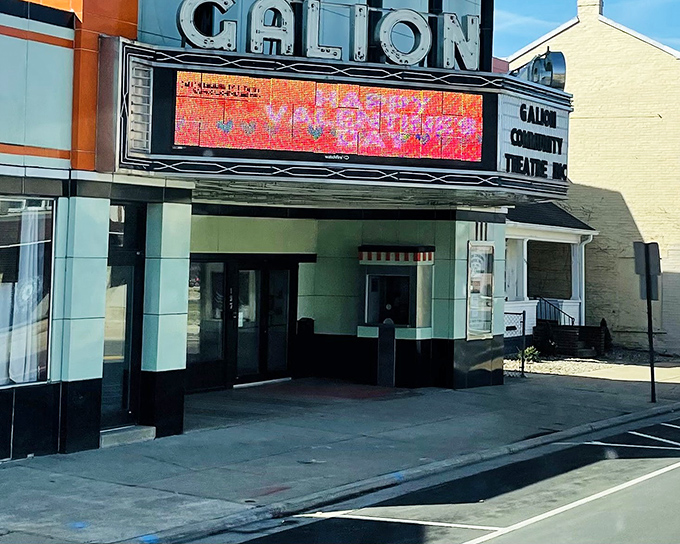 The Galion Community Theatre marquee lights up downtown evenings, offering entertainment without the big-city ticket prices or parking nightmares.