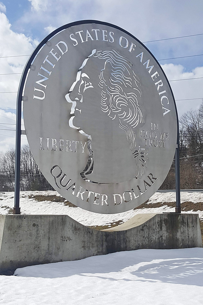 Winter transforms the Giant Quarter into a snow-framed monument. Even George Washington looks stoic facing Pennsylvania's chilly temperatures.