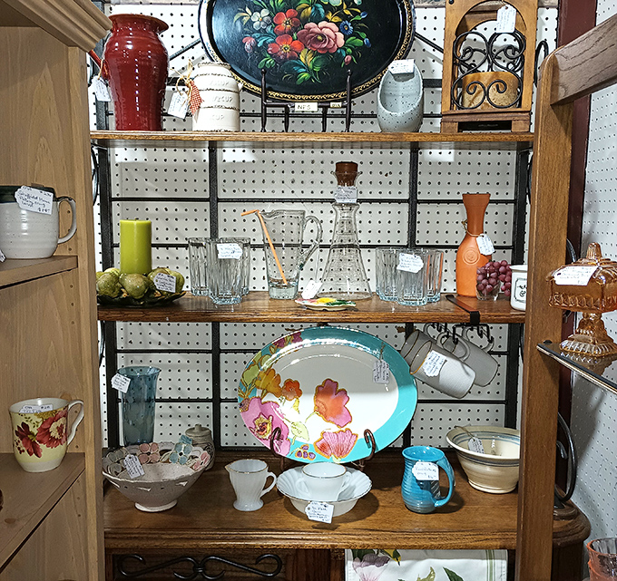 From delicate teacups to colorful serving platters, this display showcases why your grandmother's dishes were actually worth fighting over.