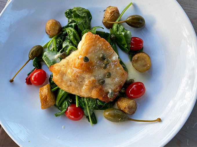This grouper piccata is Florida on a plate&mdash;delicate fish meets bright capers and olives. Spinach underneath soaks up sauce like nature's sponge.